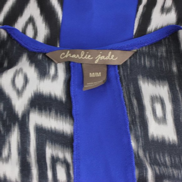 charlie jade | Tops | Charlie Jade Black White Blue Tank Med | Poshmark